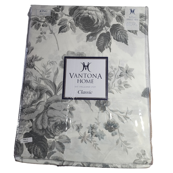 Vantona Home | Bedding | King Size Shabby Chic Cotton Percale Sheet Set Marie Grey Classic ...